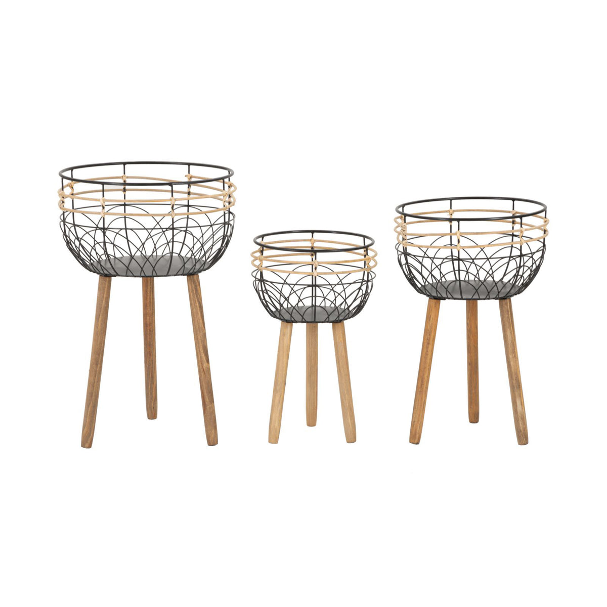 Porta vasi "Oporto" struttura in metallo e rattan per interni set da 3 ...