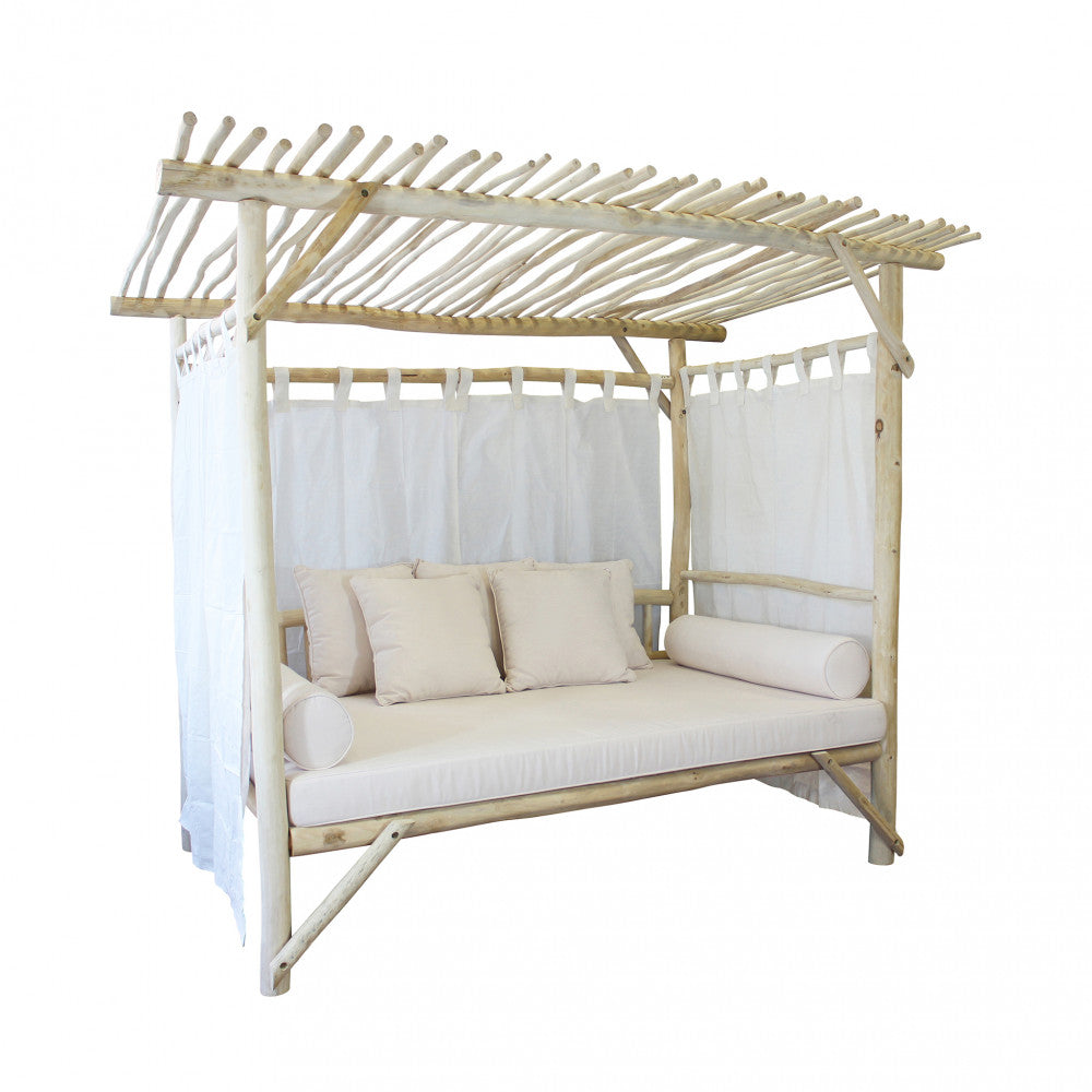 Gazebo letto "Cosmopolitan" in legno teak con cuscini, 250 x 180 x 204 ...