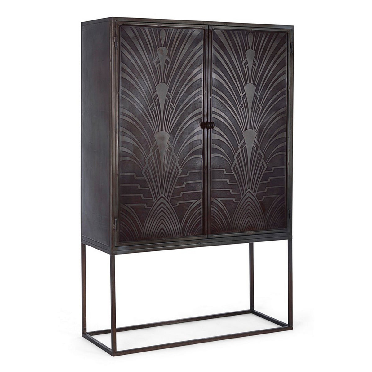 Credenza "Lanford" con struttura in acciaio, ante scolpite a mano, sti ...