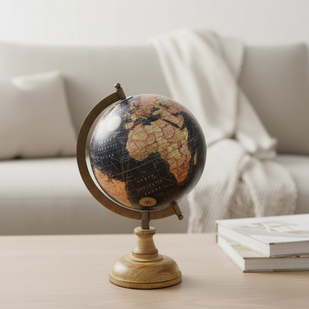 Mappamondo "Metallic" con base in legno per interno h 27,5 cm ...